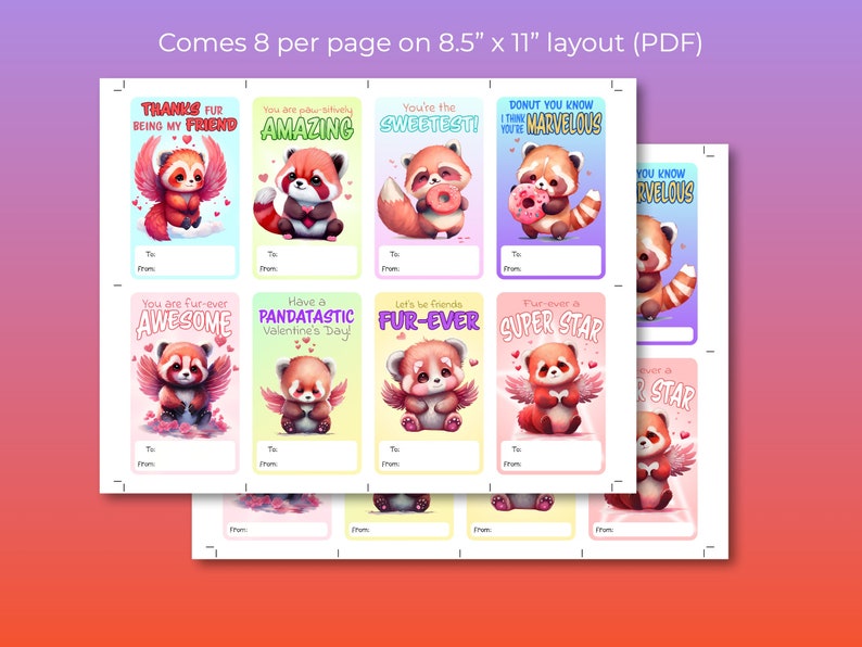 Red Panda V2 Valentine's Day Cards - Printable Download, Instant ...