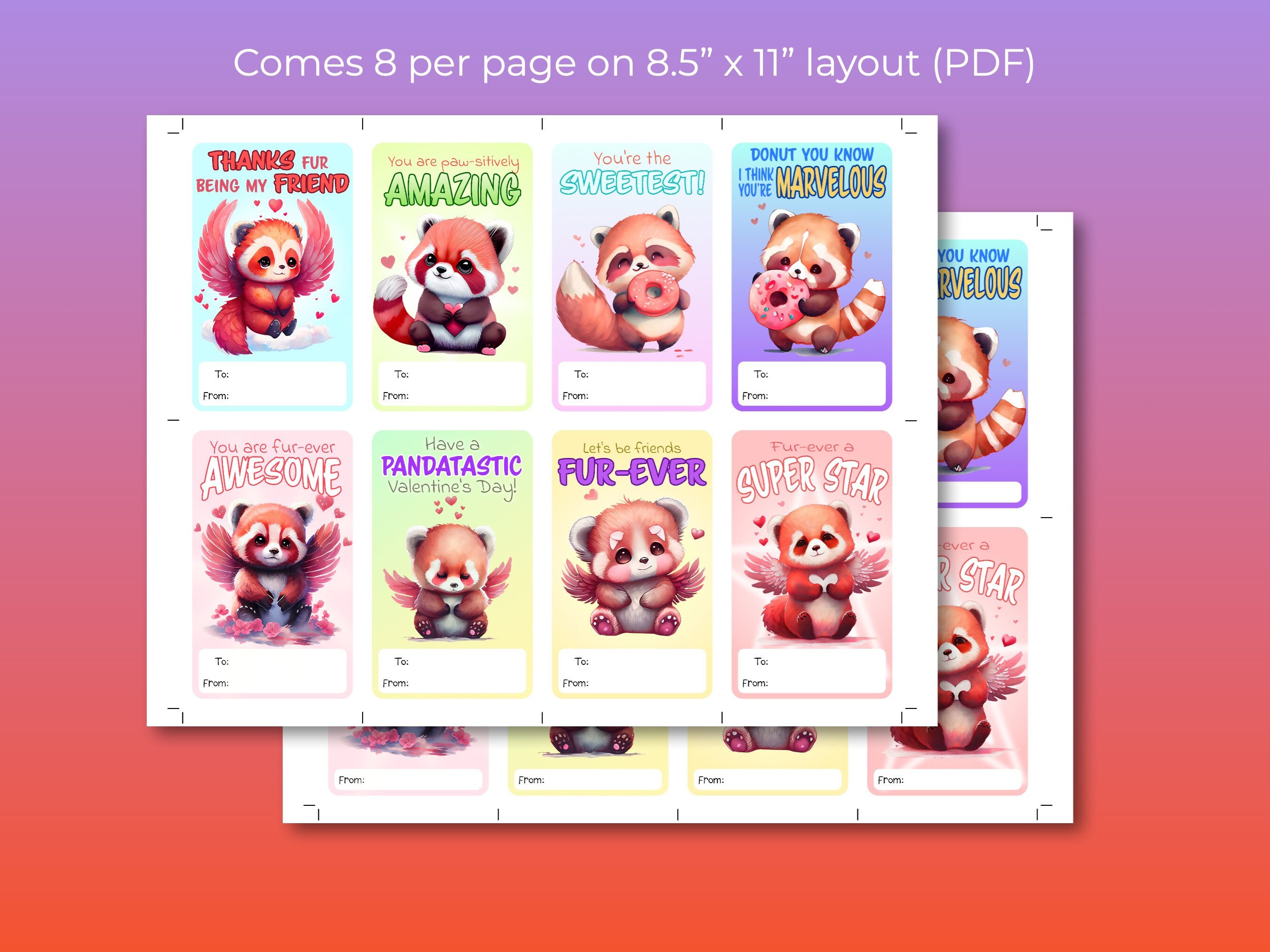 Red Panda V2 Valentine's Day Cards - Printable Download, Instant ...