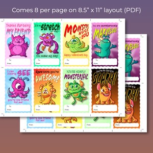 Cute Monster Valentine's Day Cards - Printable Download, Instant ...
