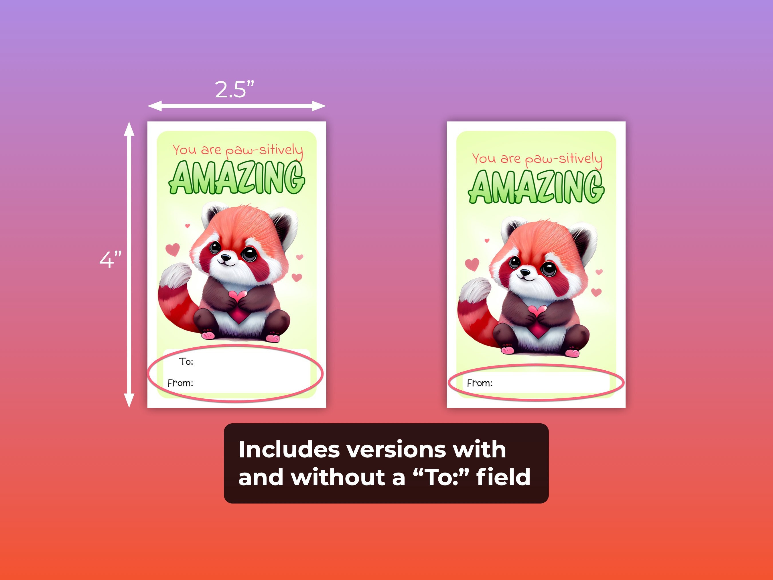 Red Panda V2 Valentine's Day Cards - Printable Download, Instant ...