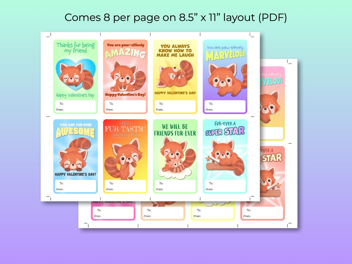 Red Panda Valentine's Day Cards - Printable Download, Instant Download ...