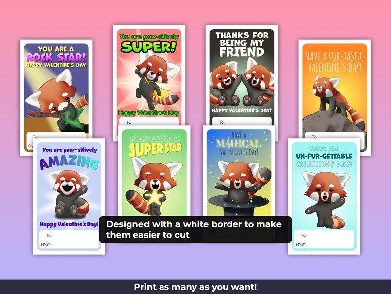 Red Panda V3 Valentine's Day Cards - Printable Download, Instant ...