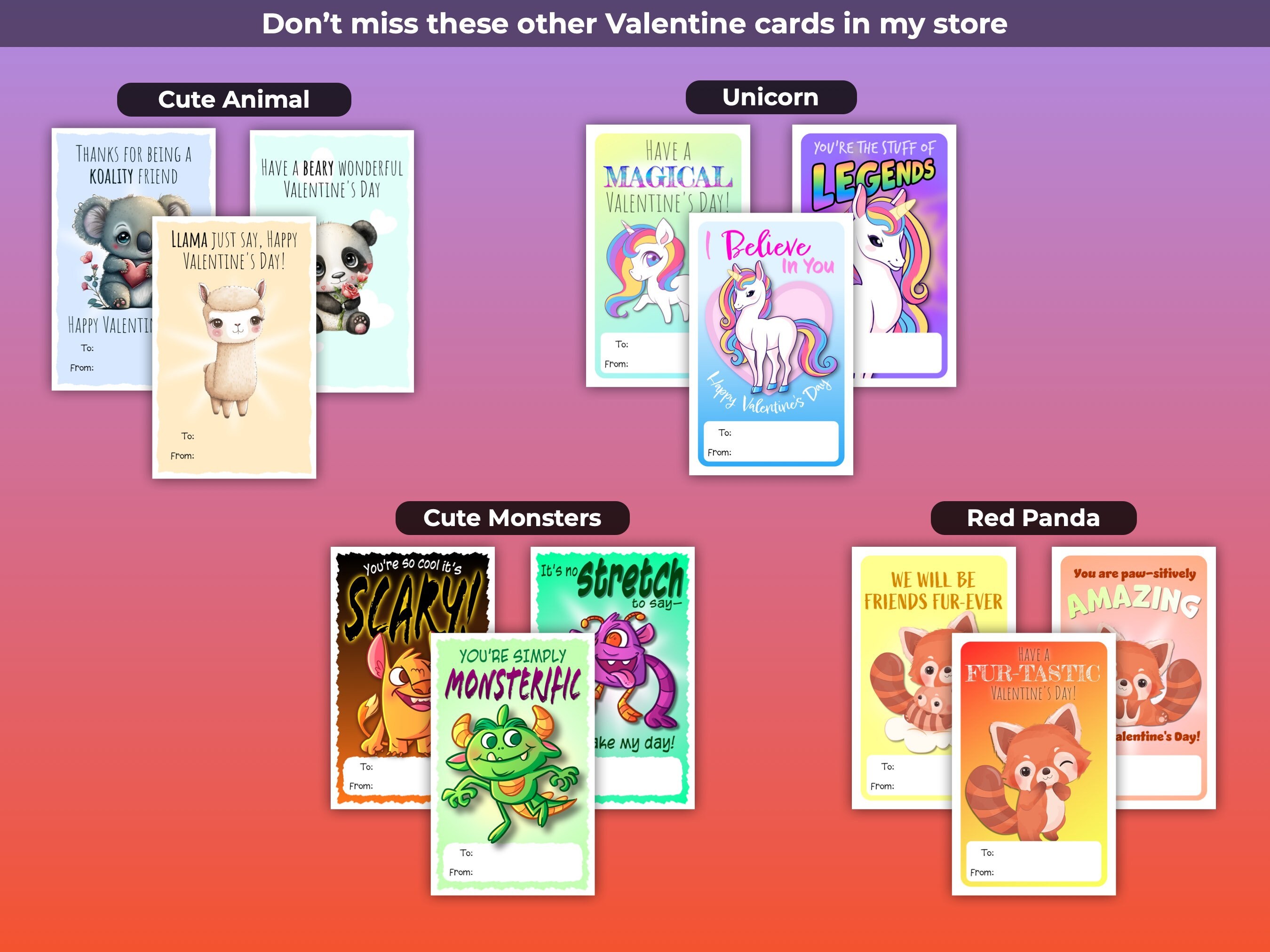Red Panda V2 Valentine's Day Cards - Printable Download, Instant ...