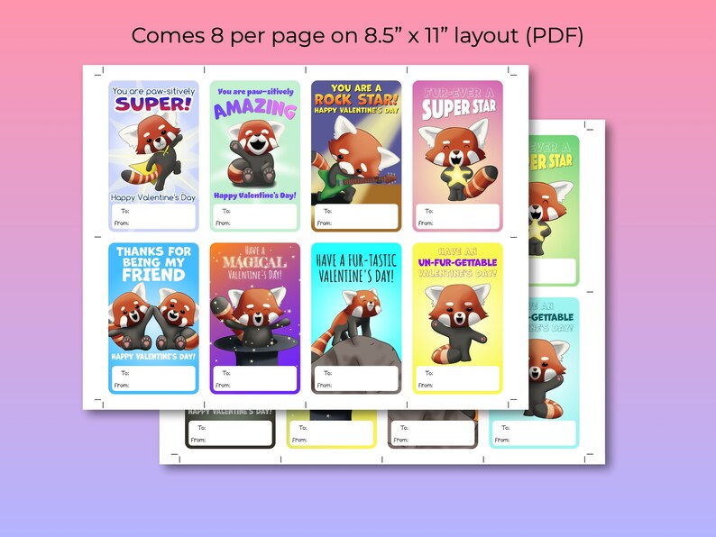 Red Panda V3 Valentine's Day Cards - Printable Download, Instant ...