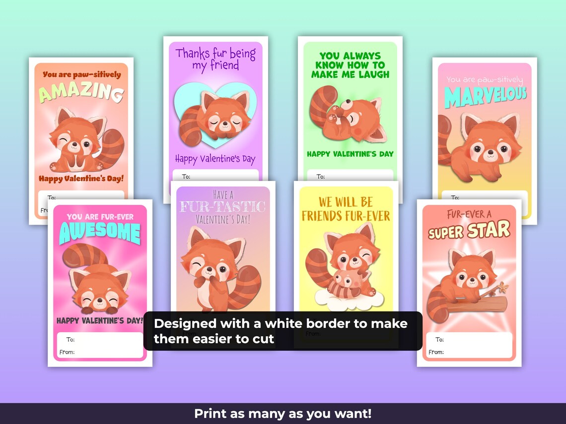 Red Panda Valentine's Day Cards - Printable Download, Instant Download ...