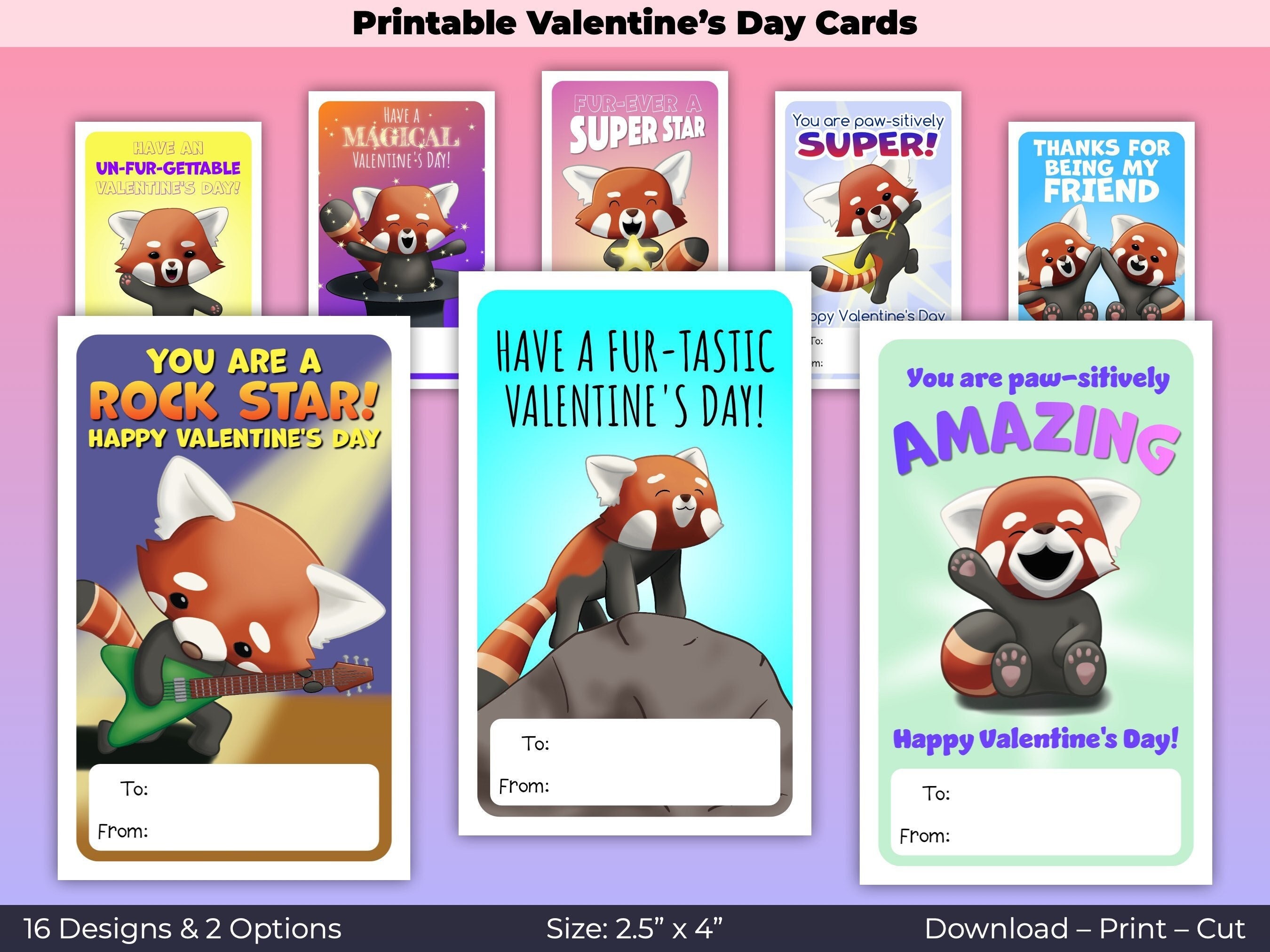 Red Panda V3 Valentine's Day Cards - Printable Download, Instant ...