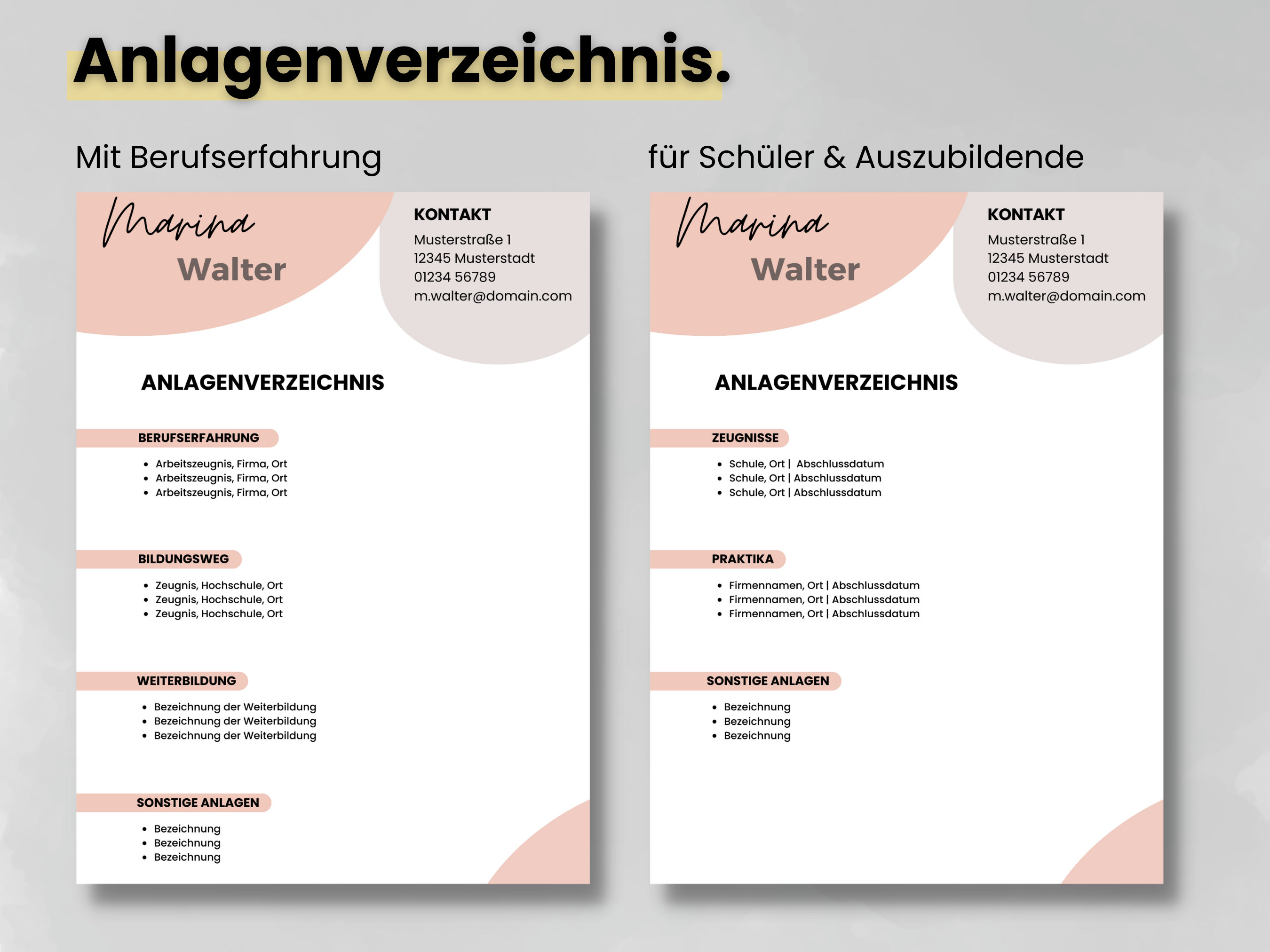 Application Template German Modern Student Resume Cover Sheet - Etsy