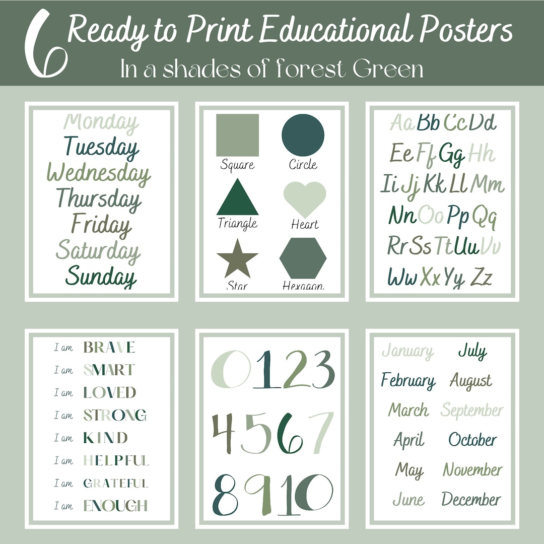 Set of Six Educational Wall Art Posters Children's - Etsy