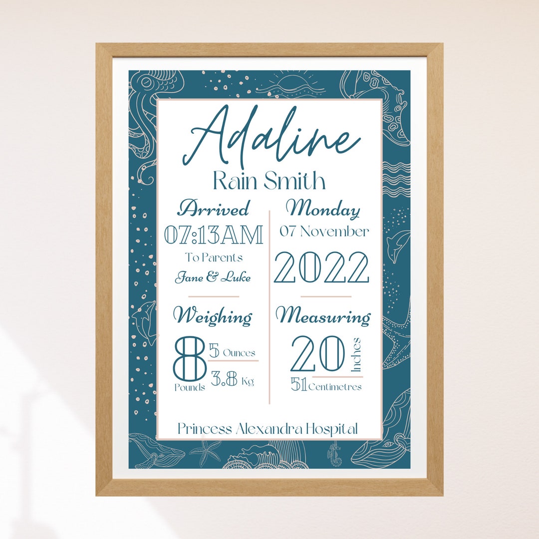 Personalised Baby Birth Print Commemorative Certificate - Etsy