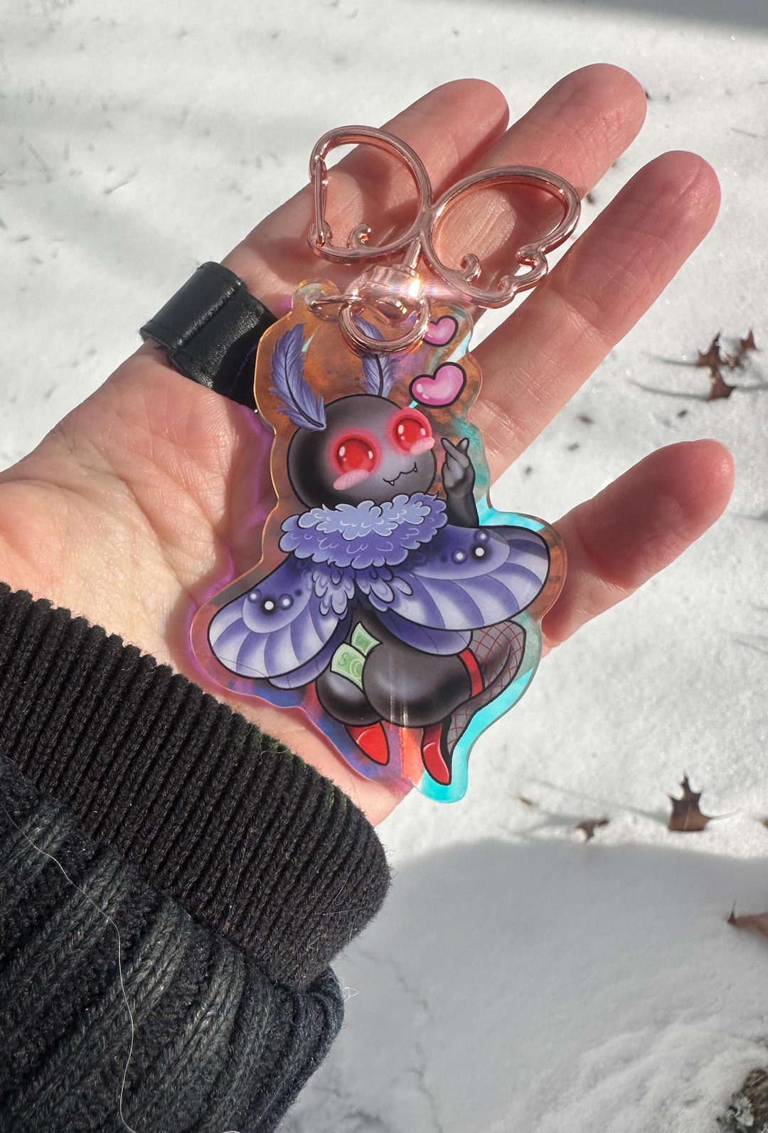 Kawaii Mothman Cryptid Die Cut Keychain, Acrylic Spooky Art, Money Hot ...