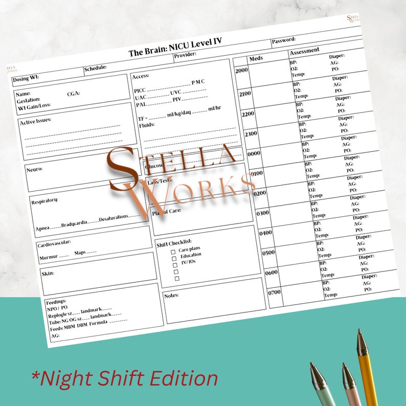 Level IV NICU Nurse Brain/report Sheet - Etsy