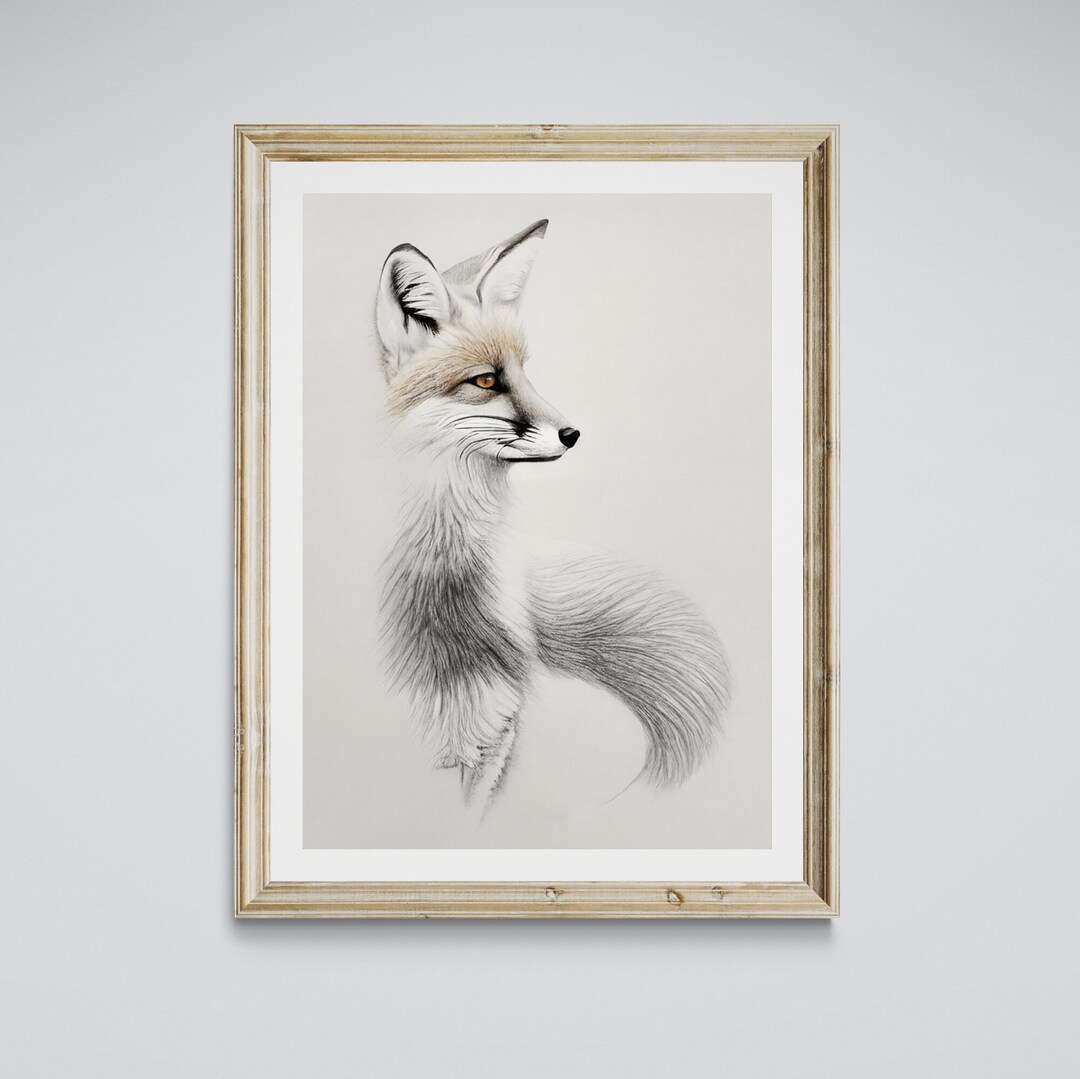 Red Fox Sketch Vintage Etching Pencil Sketch Minimalist Art - Etsy