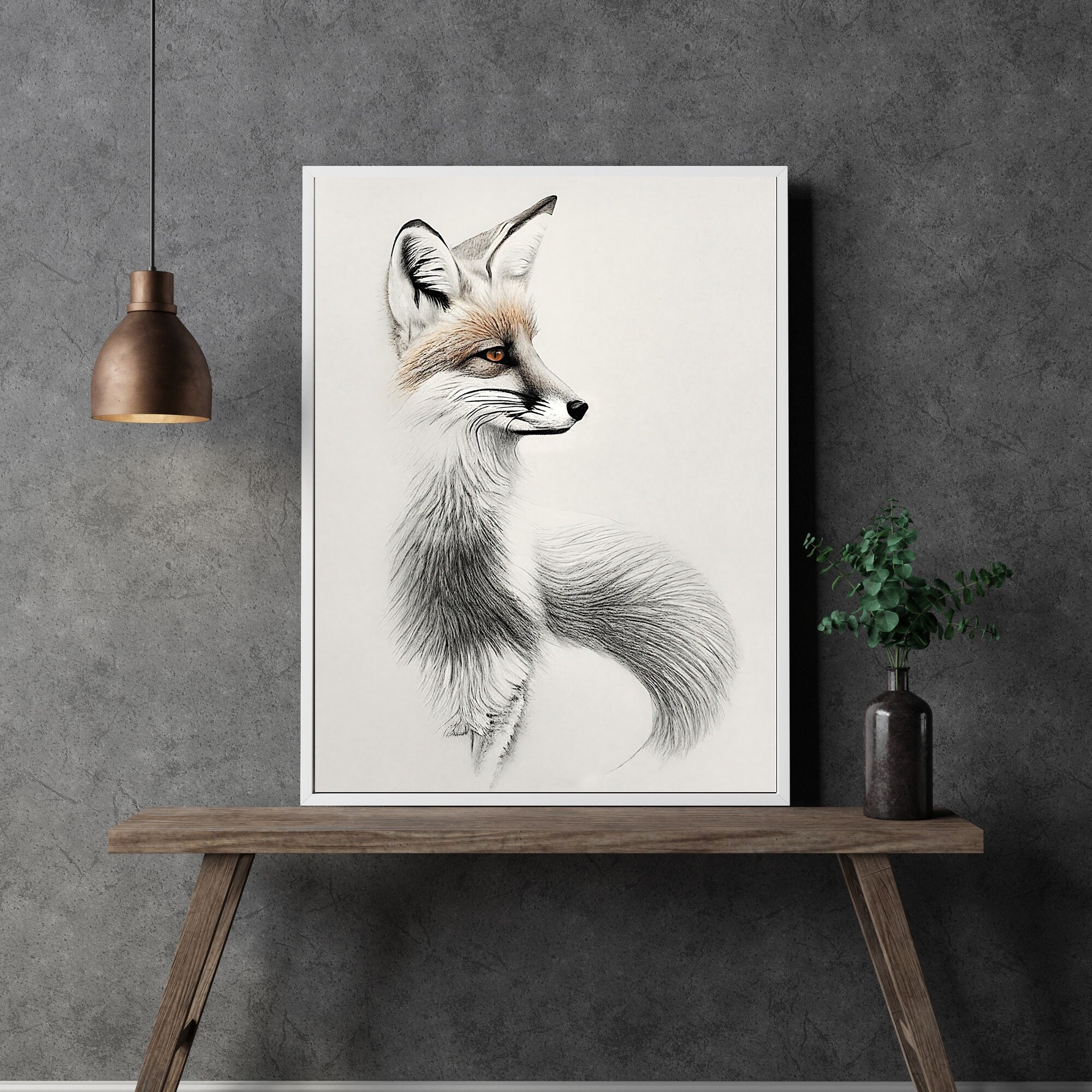 Red Fox Sketch Vintage Etching Pencil Artwork Minimalist Art Nature ...