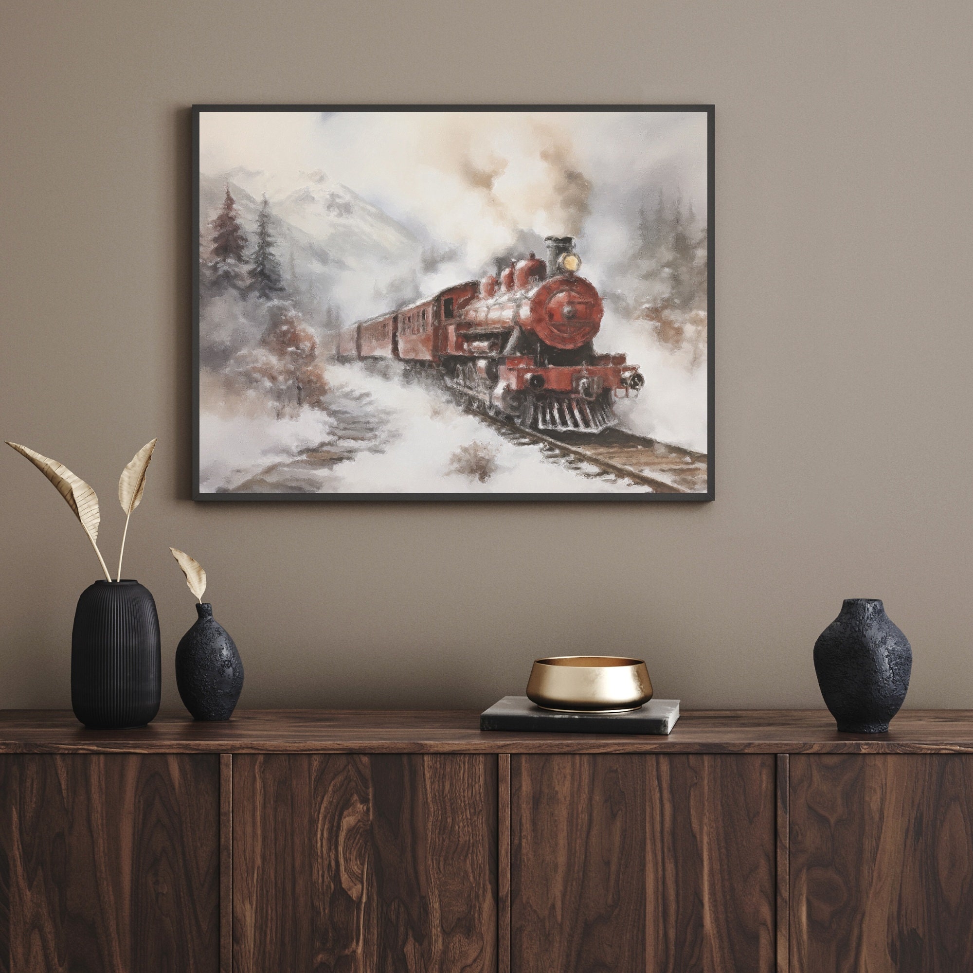 Christmas Express Train Printable Wall Art Moody Winter Landscape Snowy ...
