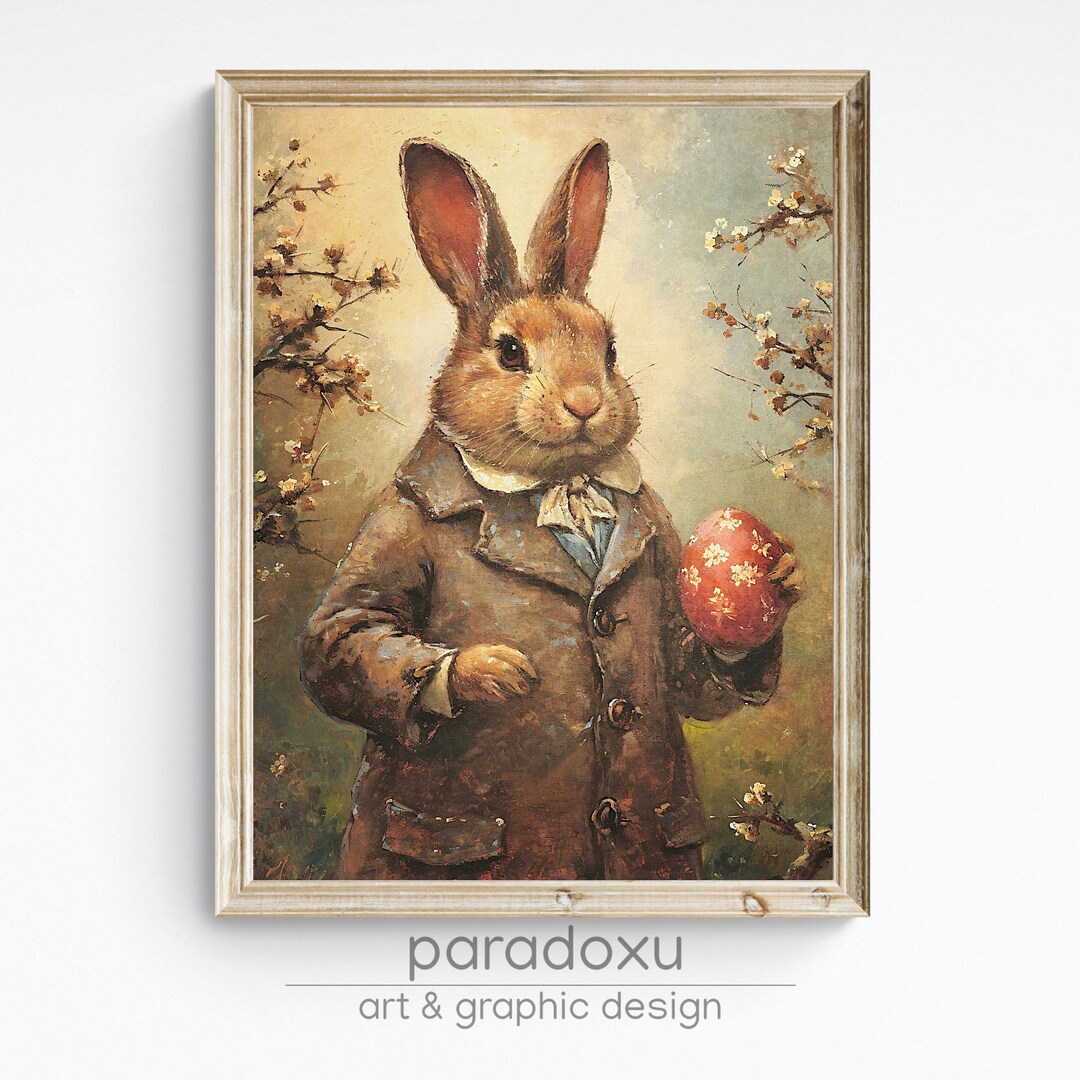 Victorian Easter Bunny Printable Wall Art Vintage Animal Portrait ...