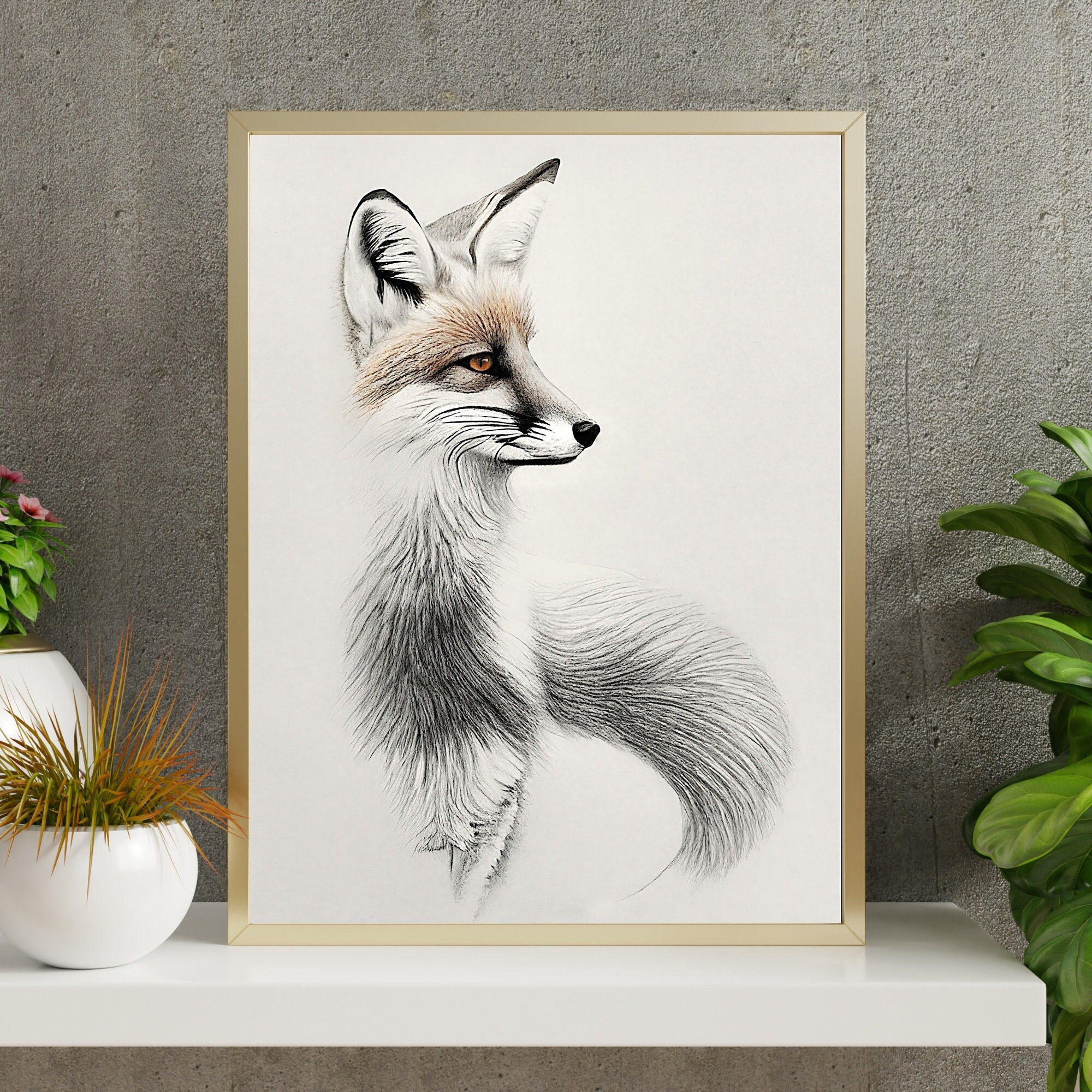 Red Fox Sketch Vintage Etching Pencil Artwork Minimalist Art Nature ...