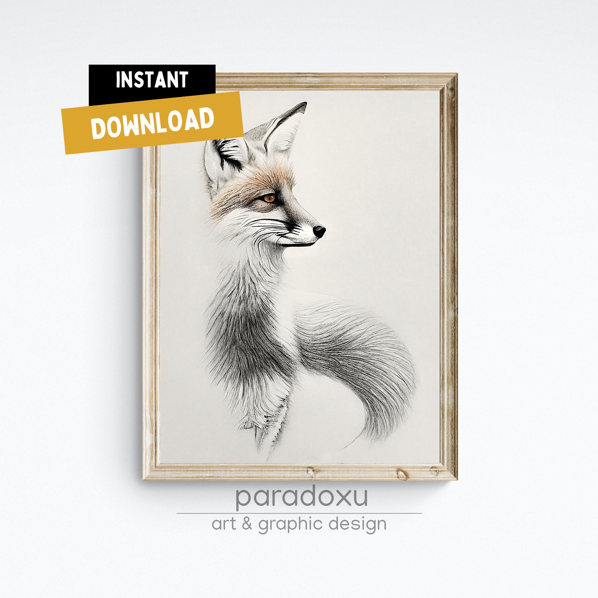 Red Fox Sketch Vintage Etching Pencil Artwork Minimalist Art Nature ...