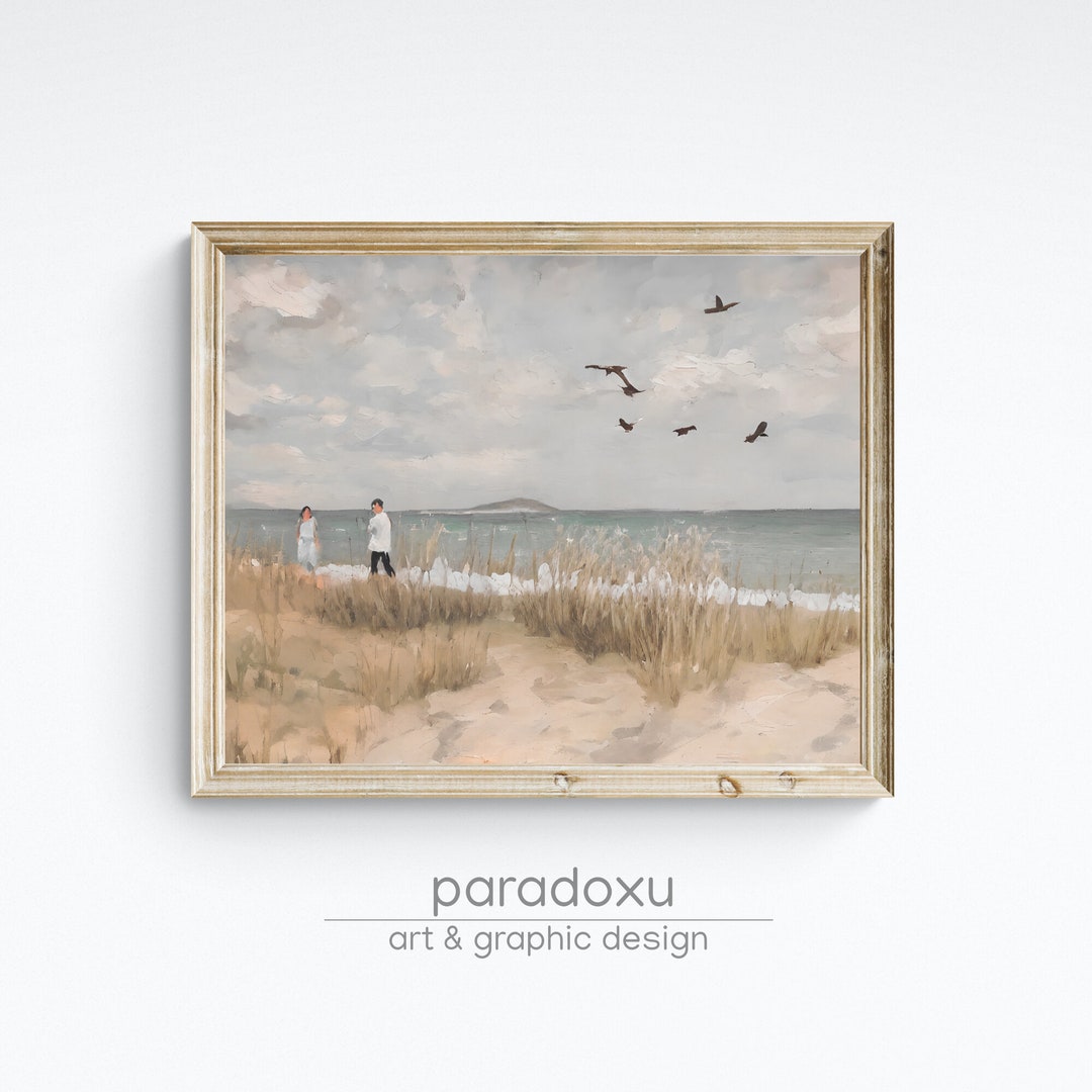 Muted Seaside Beach Vintage Painting Oil Coast Painting Beach Painting ...