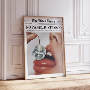 Disco Newspaper Print, Cherry Disco Ball Trendy Headline Poster Wall ...