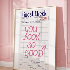 Guest Check Print Trendy Wall Art Guest Check Poster Retro Wall Art ...