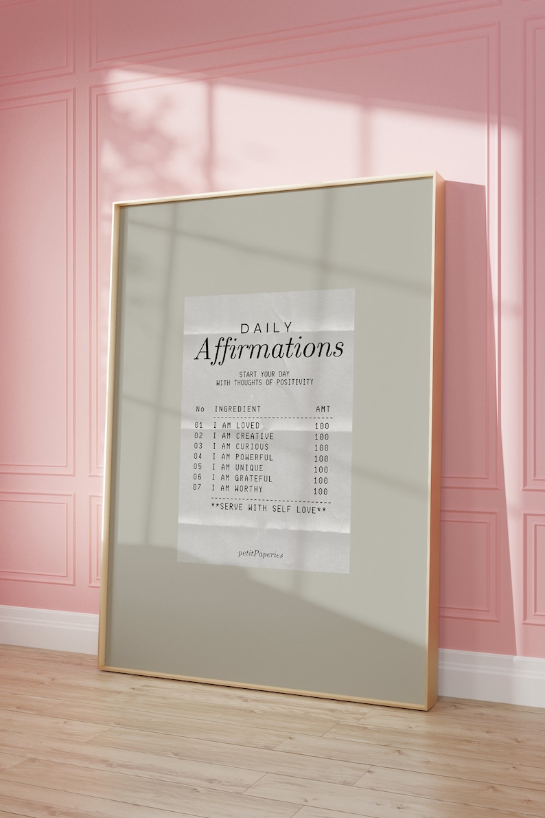 Daily Affirmations Wall Art Print Trendy | Guest Check Recipe Receipt ...