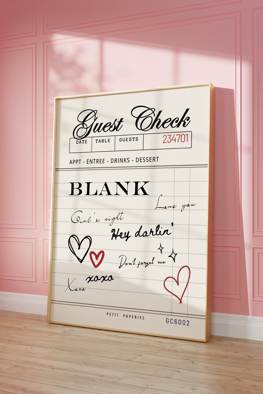 BLANK Custom Guest Check Receipt Wall Art Printable: Minimal Wedding ...