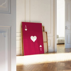Retro Playing Card Poster, Red and White Wall Art, Trendy Ace of Hearts ...