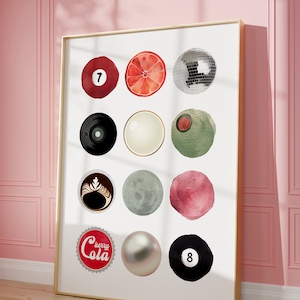 Trendy Colorful Wall Art, Circles Collage Wall Print, Retro Decor ...