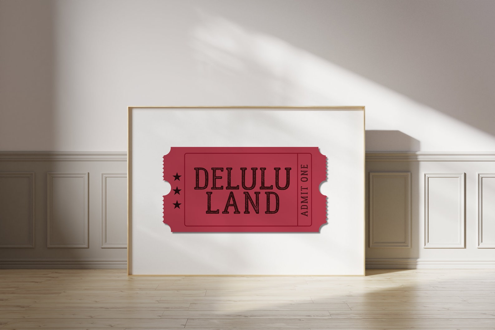 Trendy Ticket Wall Art Print, DELULU LAND, Red Ticket Aesthetic, Trendy ...
