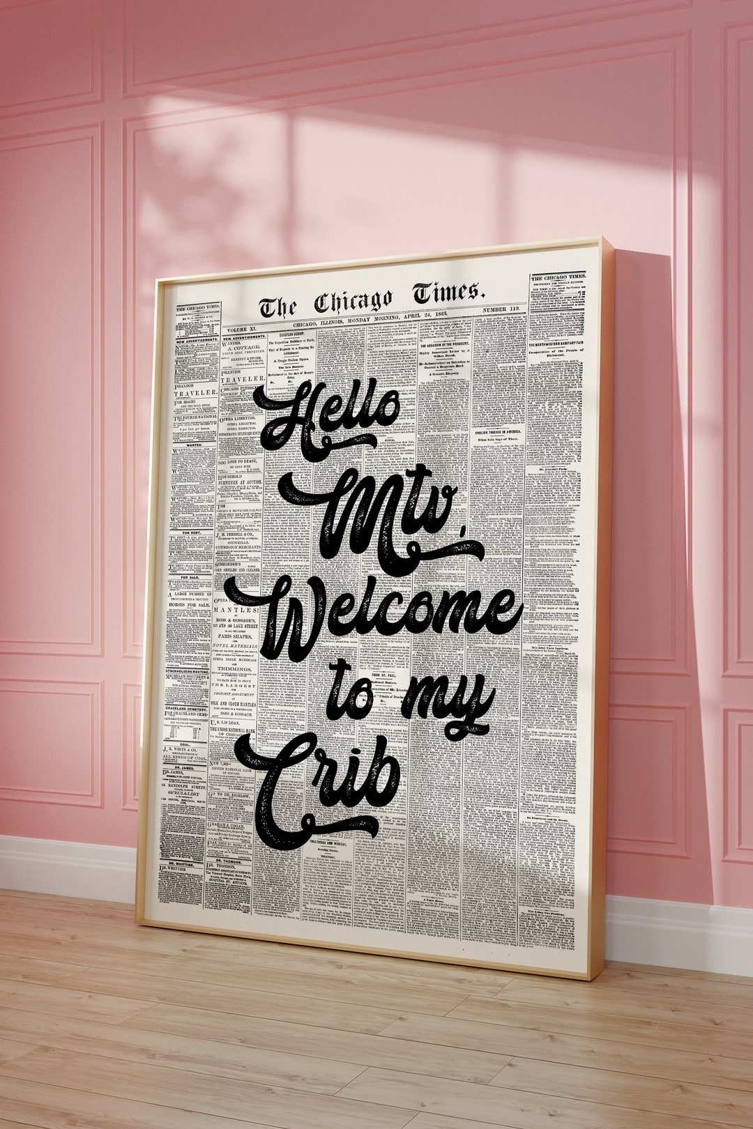 Trendy Wall Art, Hi MTV, Welcome to My Crib Print, Retro Newspaper ...