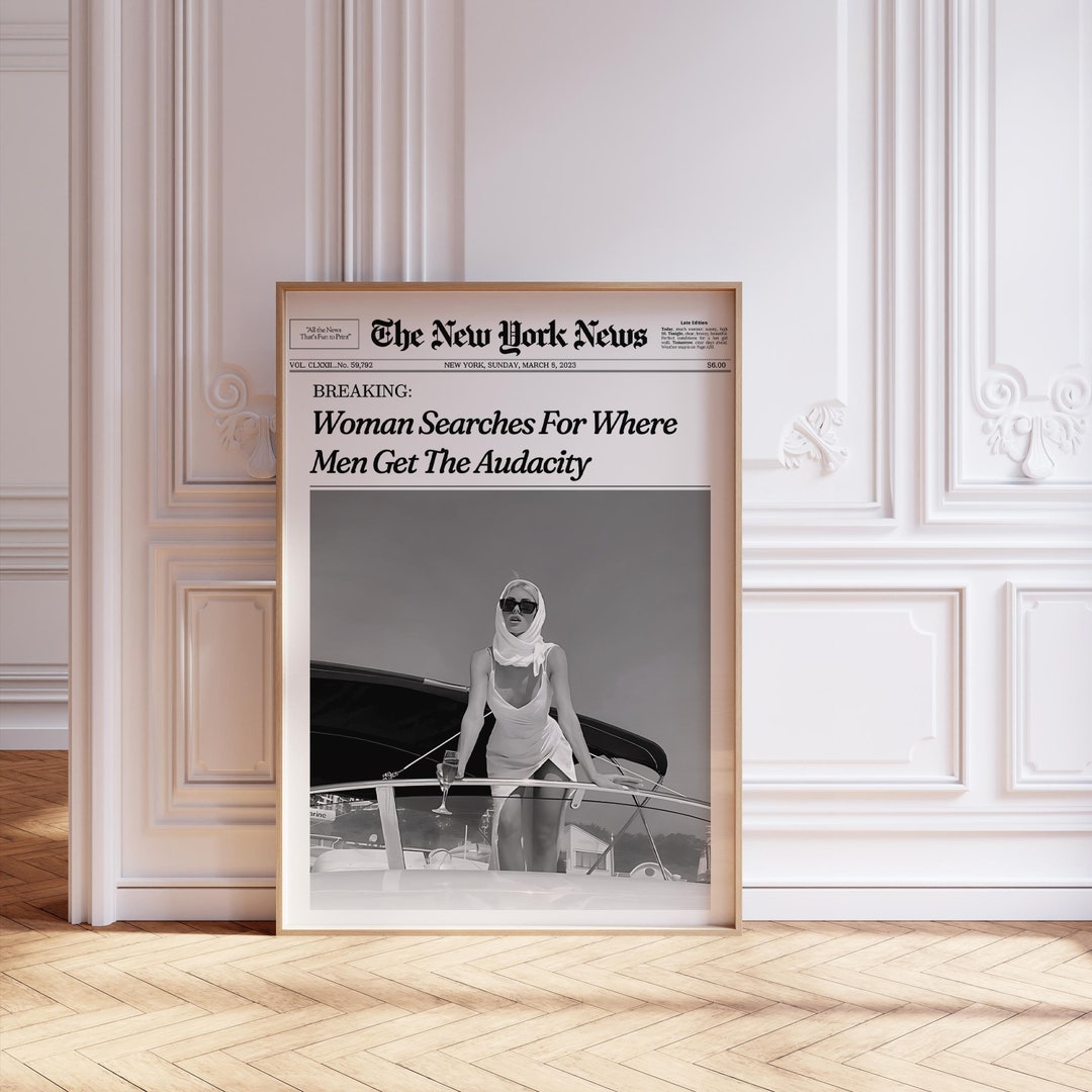 Trendy Wall Art, Audacity Newspaper Print, Woman Searches for Where ...