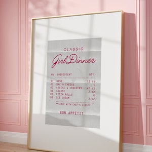 Girl Dinner Print, Trendy Girly Retro Wall Art Print Poster Guest Check ...