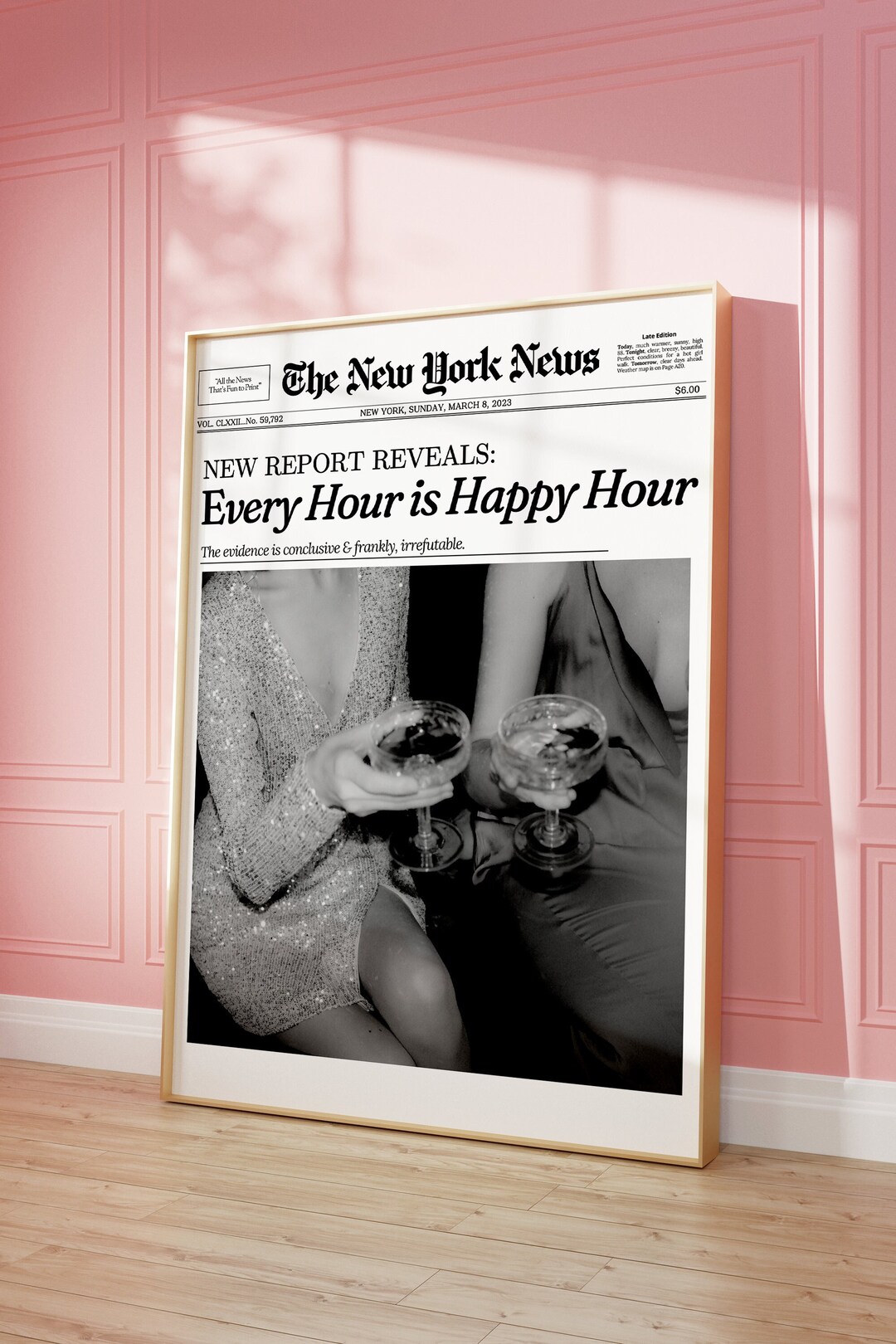 Trendy Newspaper Print Happy Hour Headline Poster New York - Etsy