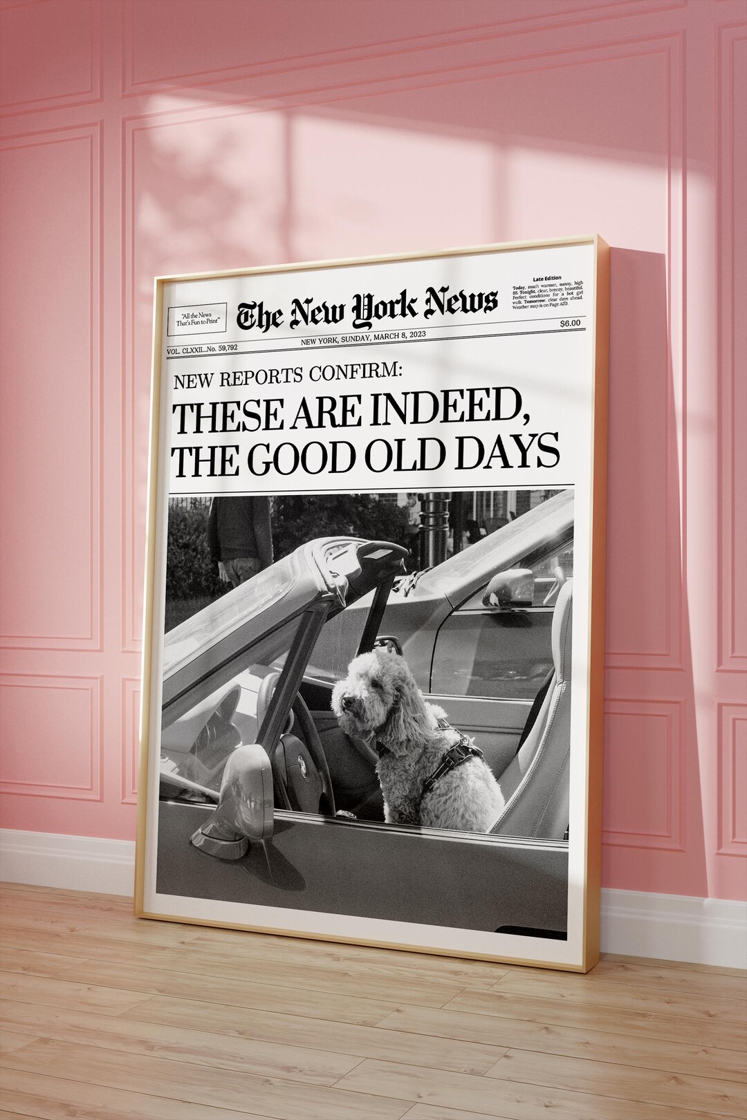 Retro Newspaper Headline, Good Old Days Newsprint, Retro Girly Decor ...