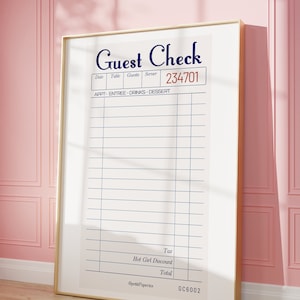 BLANK Guest Check Receipt Print, Girl's Night Dorm Wall Art | Minimal ...