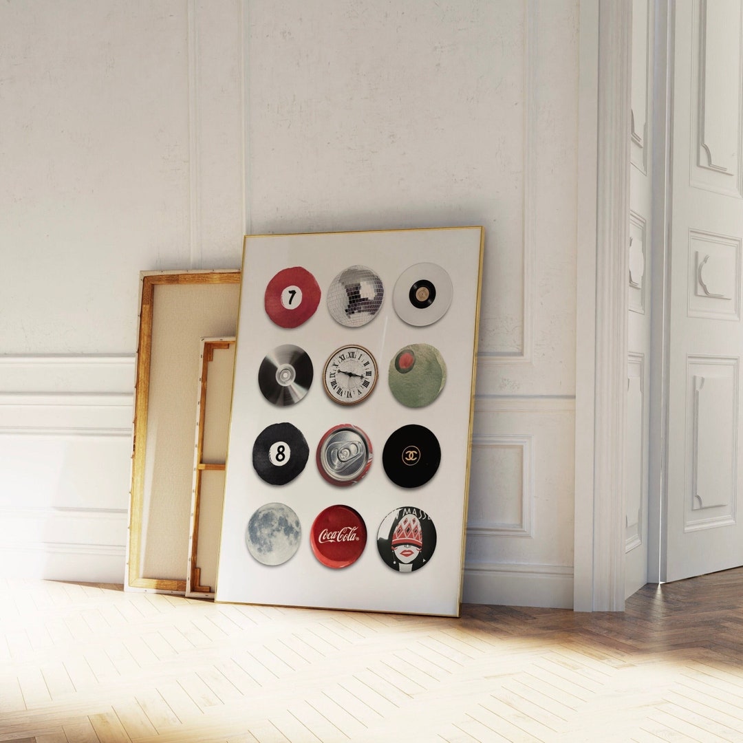 Vintage Retro Print, Round Things Poster, Trendy Wall Art, 8 Ball Poster, Lucky 7, Funky ...