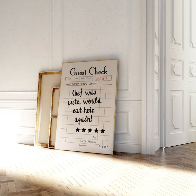 Chef Was Cute Guest Check Print, Modern Kitchen Wall Art, Typography ...
