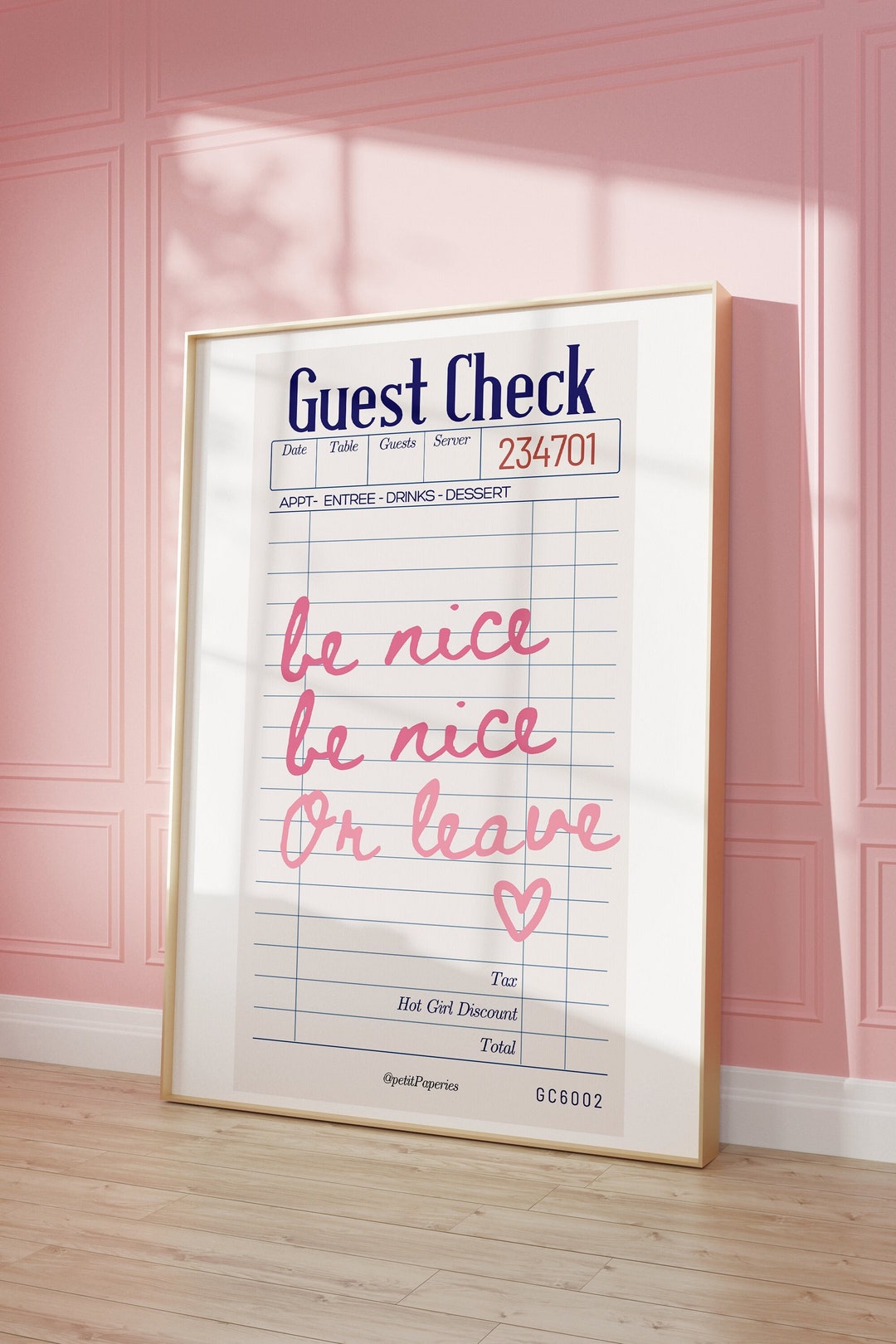 Guest Check Print Trendy Wall Art Guest Check Poster Retro Wall Art ...