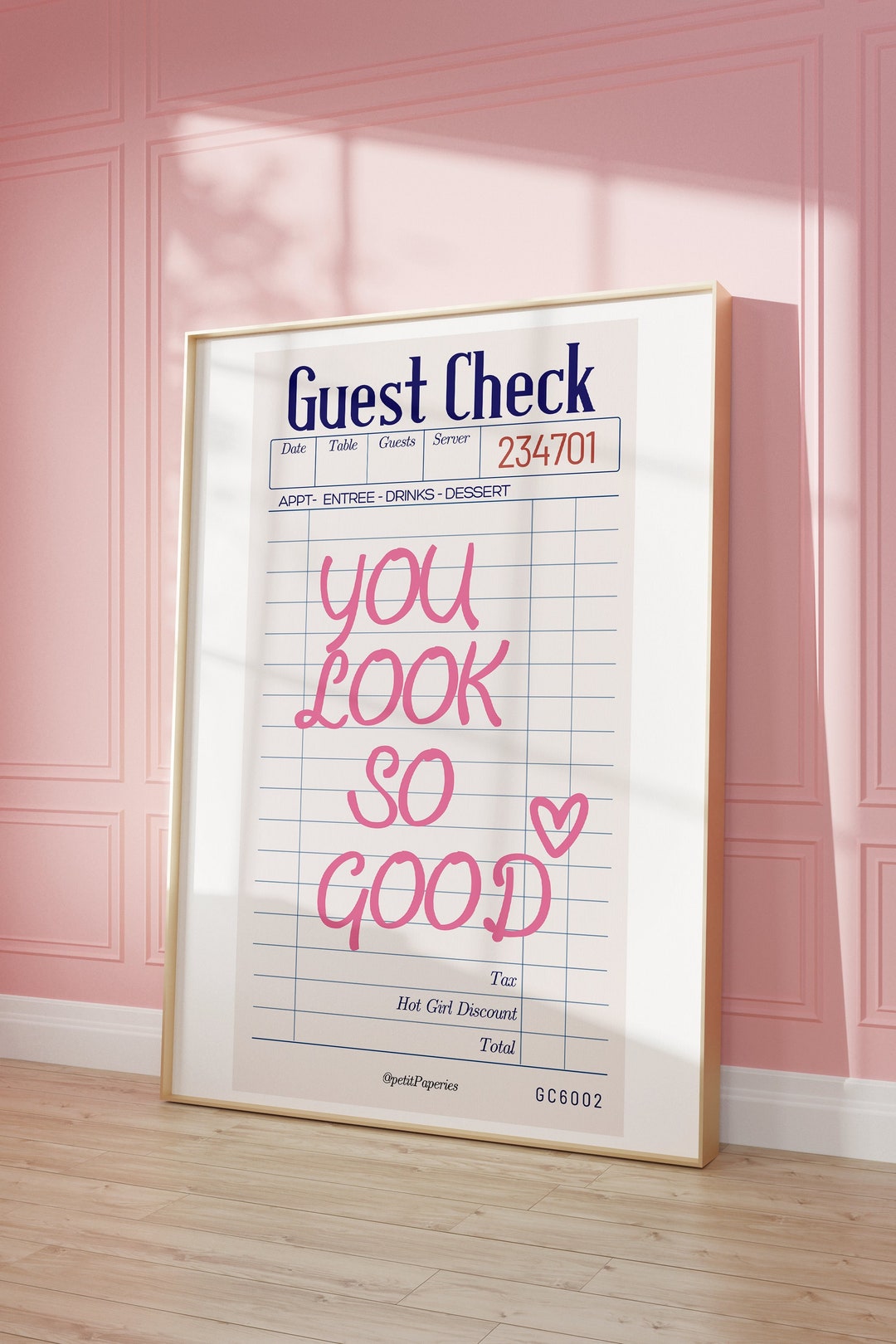 Guest Check Print Trendy Wall Art Guest Check Poster Retro Wall Art ...