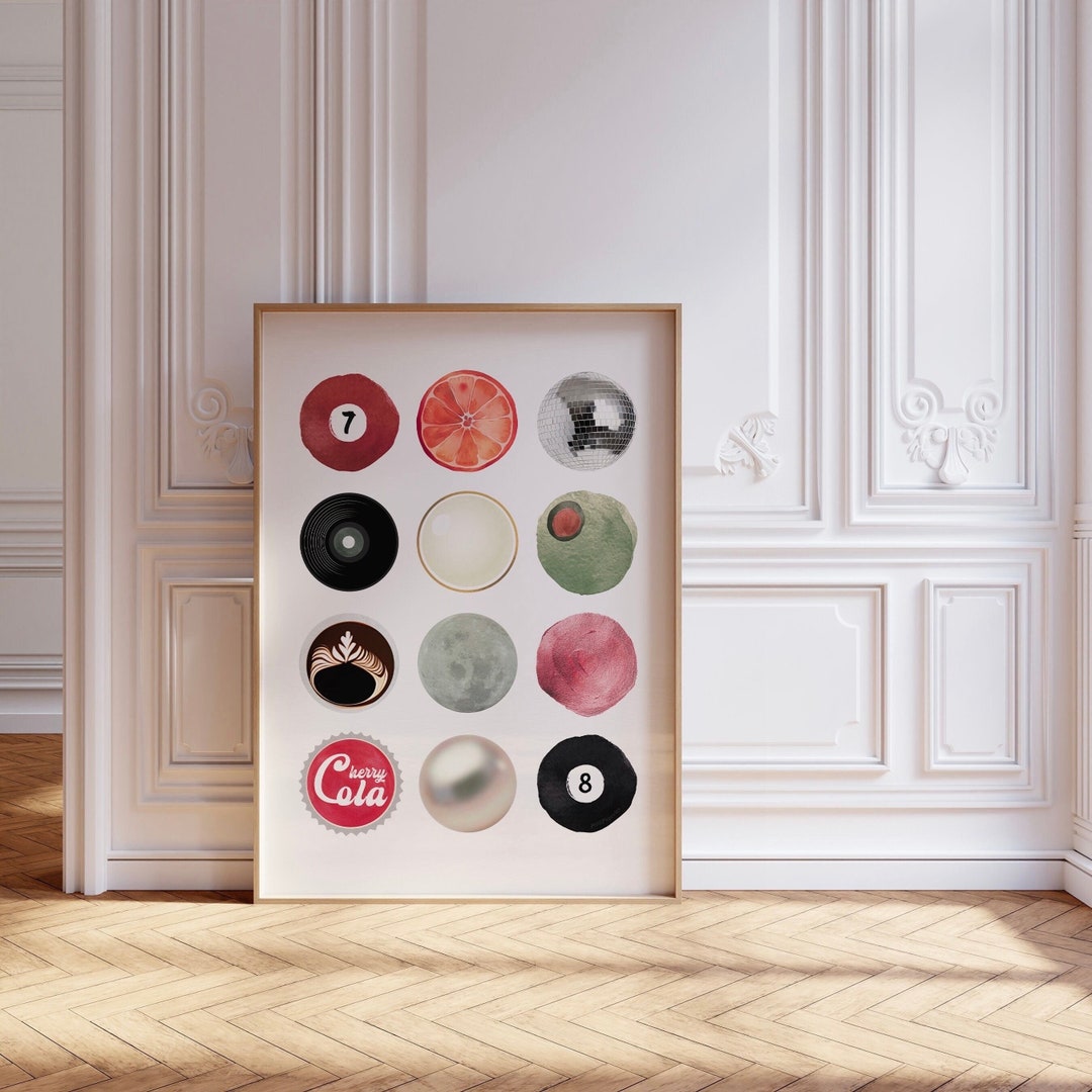 Trendy Colorful Wall Art, Circles Collage Wall Print, Retro Decor ...