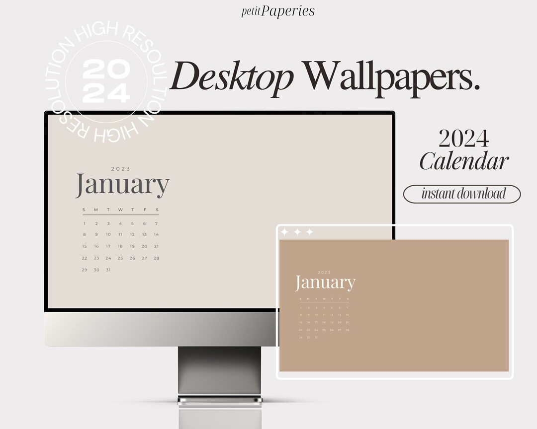 2024 Monthly Desktop Calendar Wallpaper Minimal Neutral Calendar and ...