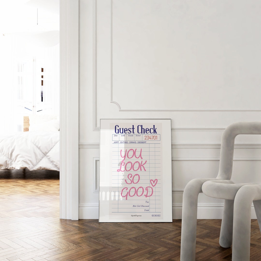 Guest Check Print Trendy Wall Art Guest Check Poster Retro Wall Art ...