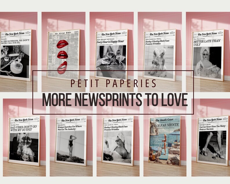 Retro Newspaper Print, Trendy Wall Art Poster, Red Boots | Fashion Icon ...
