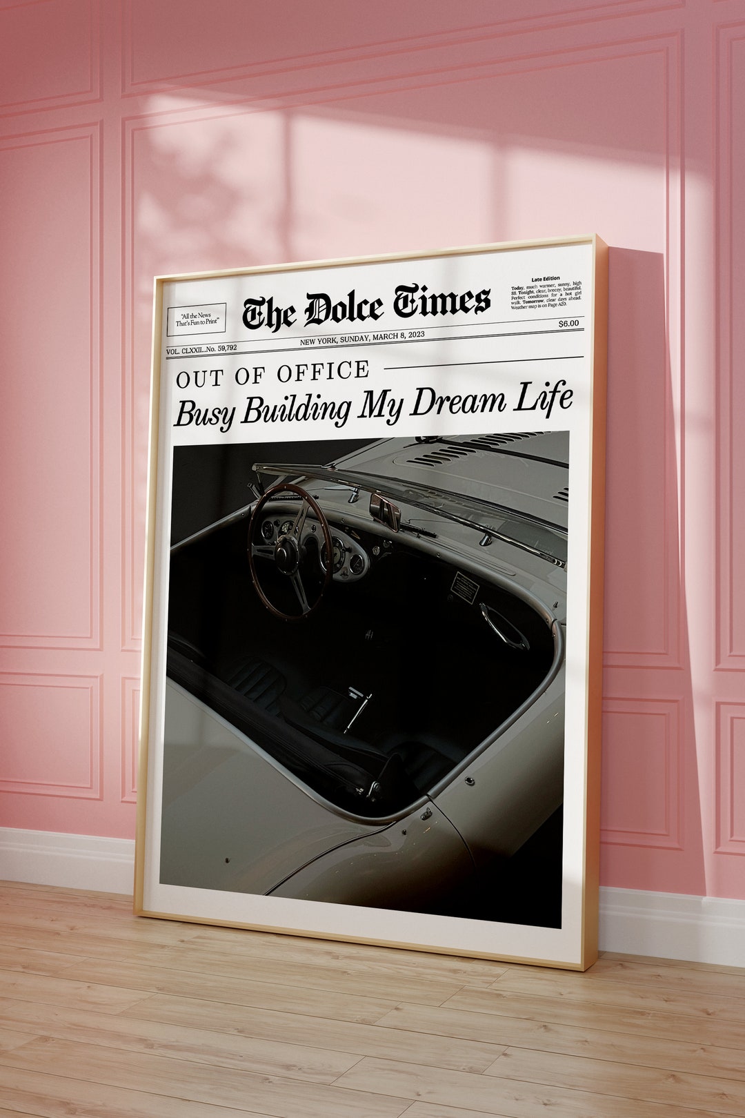 Newspaper Print, Retro Magazine Poster, Car Girl Boss Trendy ...