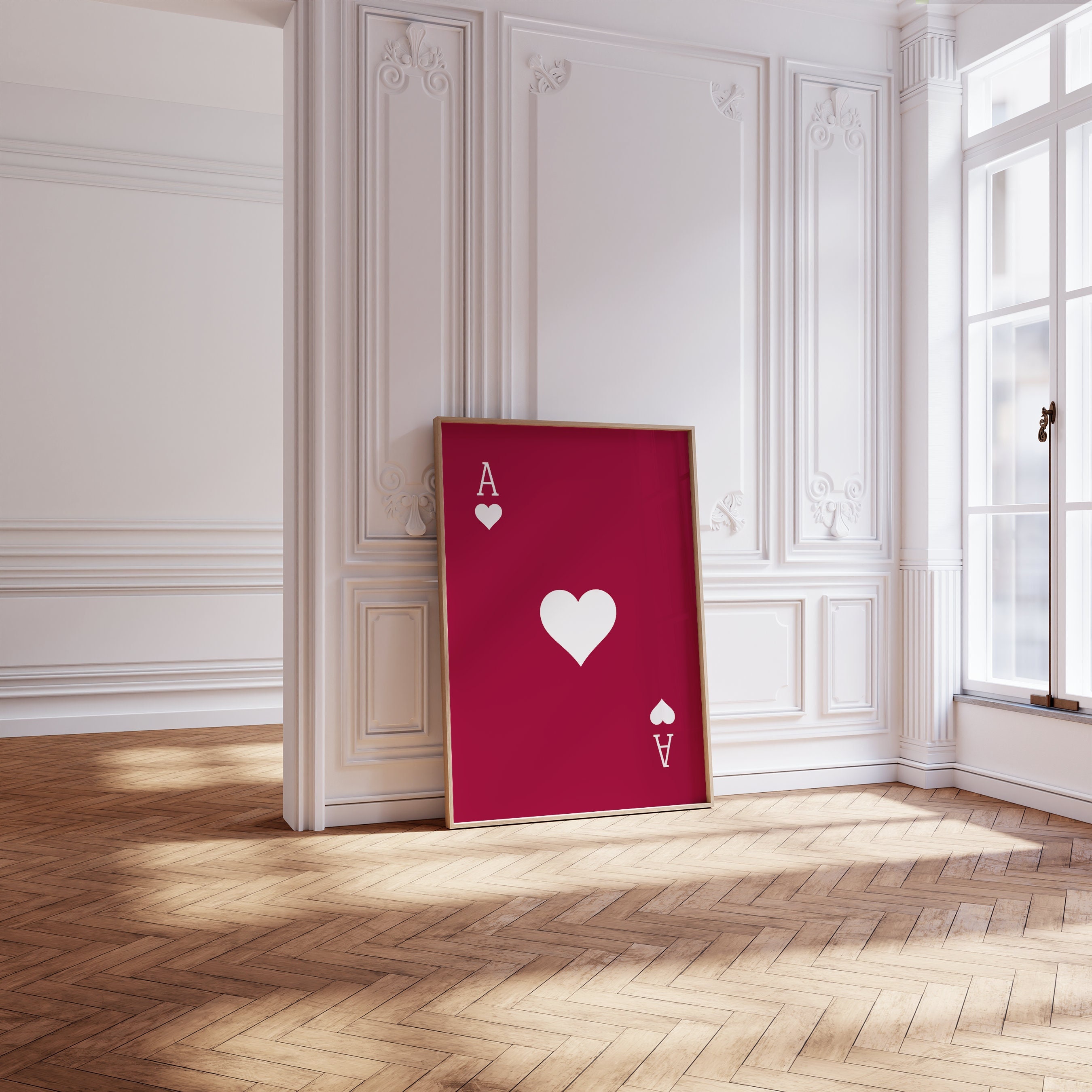 Retro Playing Card Poster, Red and White Wall Art, Trendy Ace of Hearts ...