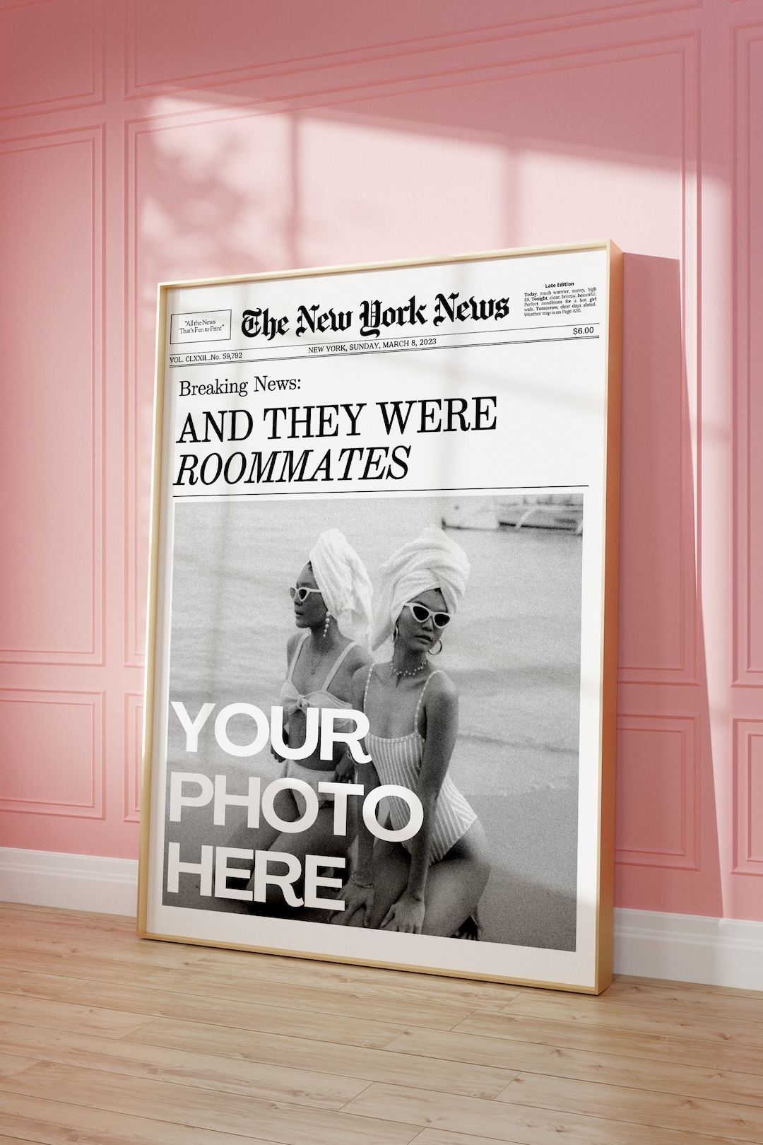 CUSTOM Newspaper Print, Personalized College Dorm, Roommates Wall Art ...