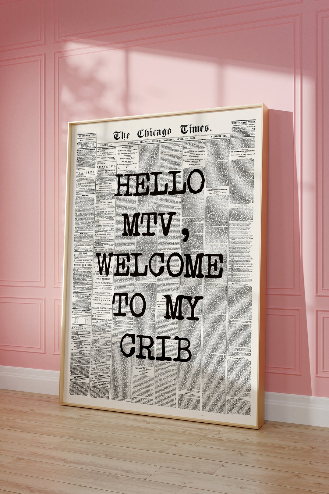 Trendy Wall Art, Hi MTV, Welcome to My Crib Print, Retro Newspaper ...