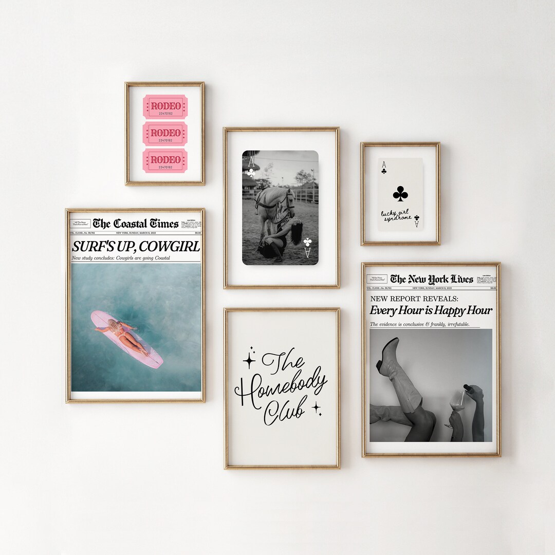 Trendy Wall Art Gallery Set of 6 Prints Preppy Poster Set Newspaper ...
