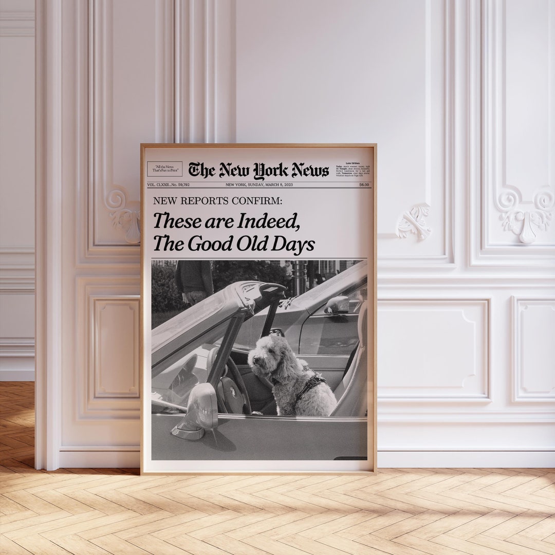 Retro Newspaper Headline, Good Old Days Newsprint, Retro Girly Decor ...