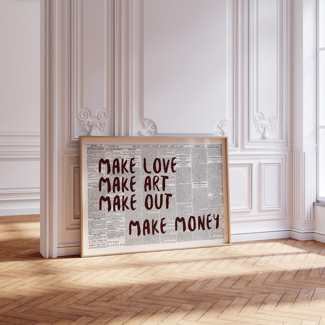 Horizontal Newspaper Print, Trendy Typography Poster, Make Love Make ...